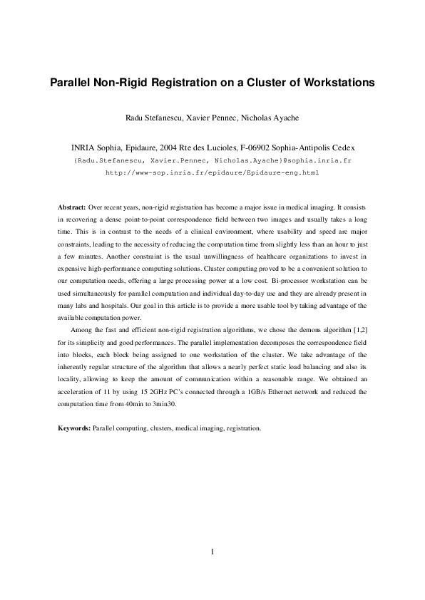 (PDF) Parallel Non-Rigid Registration on a Cluster of Workstations