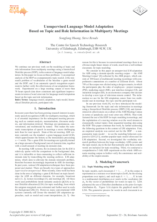 (PDF) Unsupervised Language Model Adaptation Based on Topic and Role Information In Multiparty ...