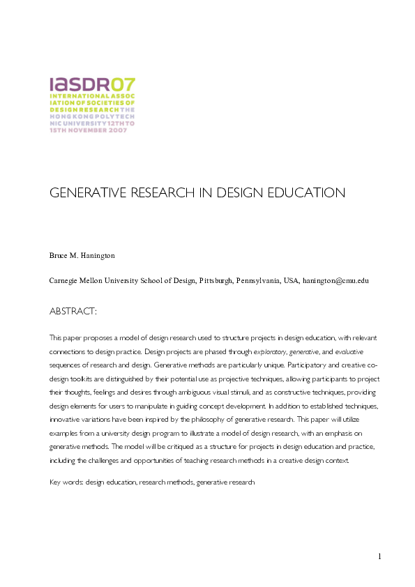 (PDF) Generative Research In Design Education