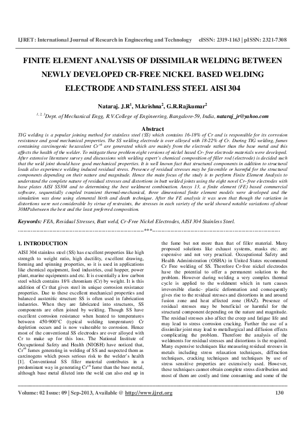 (PDF) FINITE ELEMENT ANALYSIS OF DISSIMILAR WELDING BETWEEN NEWLY ...