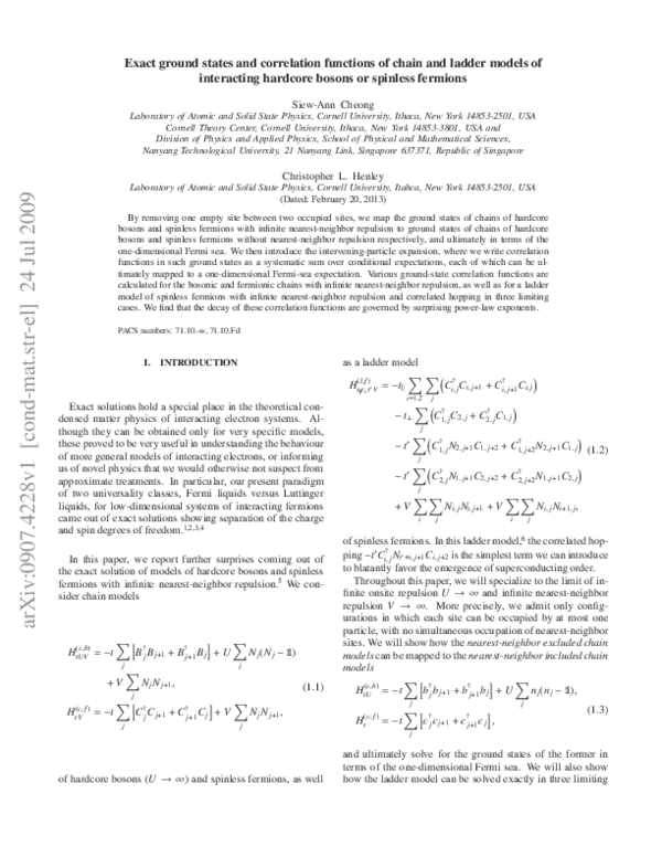 Pdf Exact Ground States And Correlation Functions Of Chain And Ladder Models Of Interacting