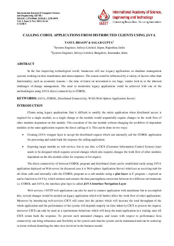Pdf Calling Cobol Applications From Distributed Clients Using Java