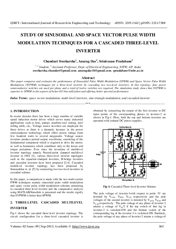 (PDF) STUDY OF SINUSOIDAL AND SPACE VECTOR PULSE WIDTH MODULATION TECHNIQUES FOR A CASCADED ...
