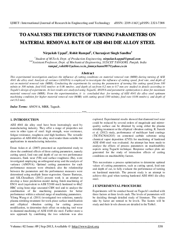 (PDF) TO ANALYSES THE EFFECTS OF TURNING PARAMETERS ON MATERIAL REMOVAL ...