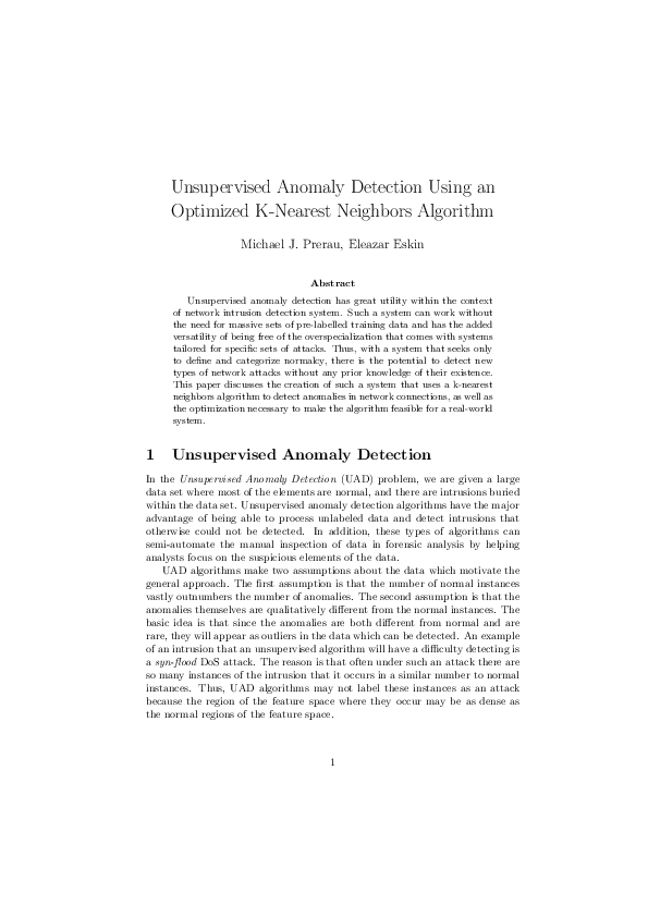 Pdf Unsupervised Anomaly Detection Using An Optimized K Nearest Neighbors Algorithm