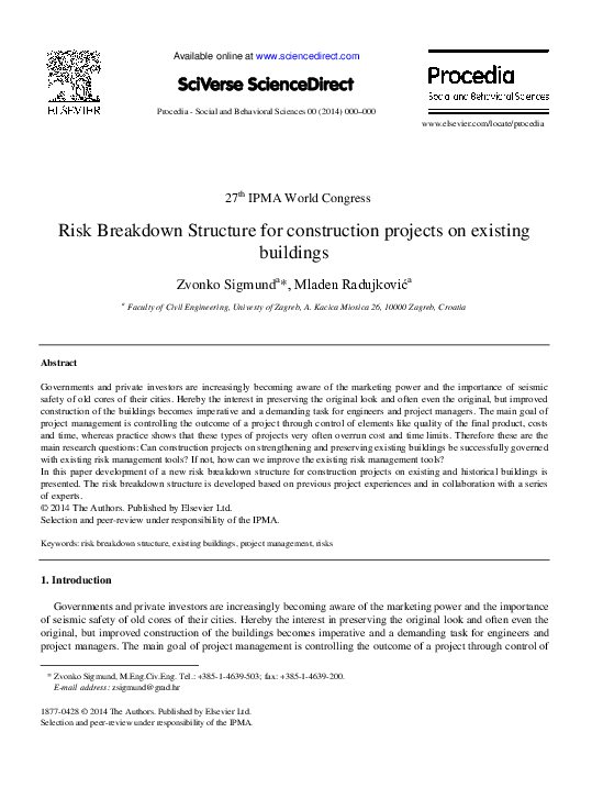 (PDF) Risk Breakdown Structure for construction projects on existing ...