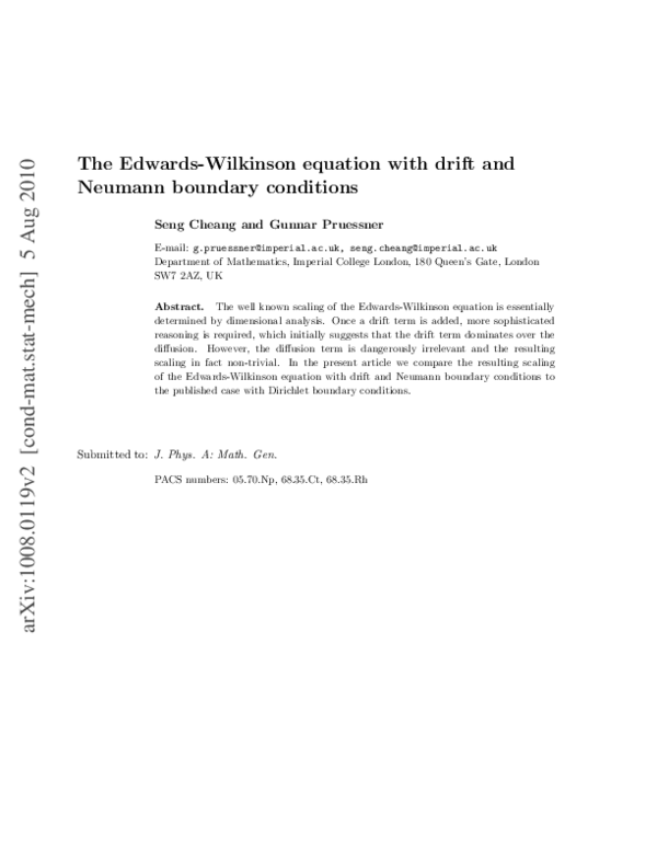 (PDF) The Edwards-Wilkinson equation with drift and Neumann boundary ...