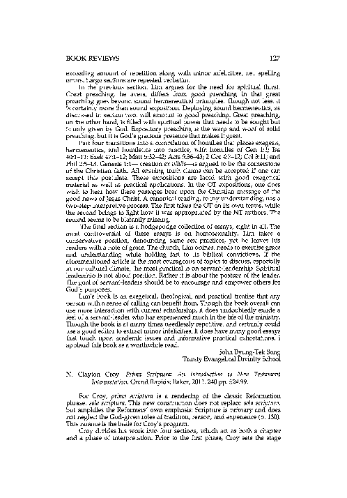 "Prima Scriptura" by Clayton Croy (TrinJ 2011)