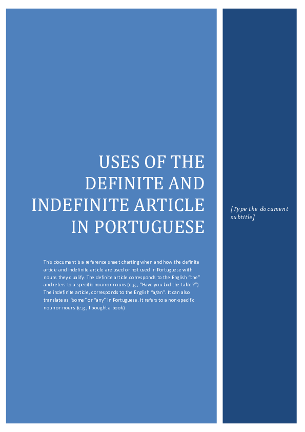 (DOC) The Uses of the Definite and Indefinite Article in Portuguese