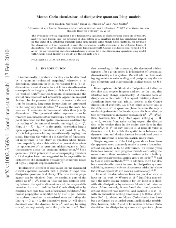 (PDF) Monte Carlo simulations of dissipative quantum Ising models