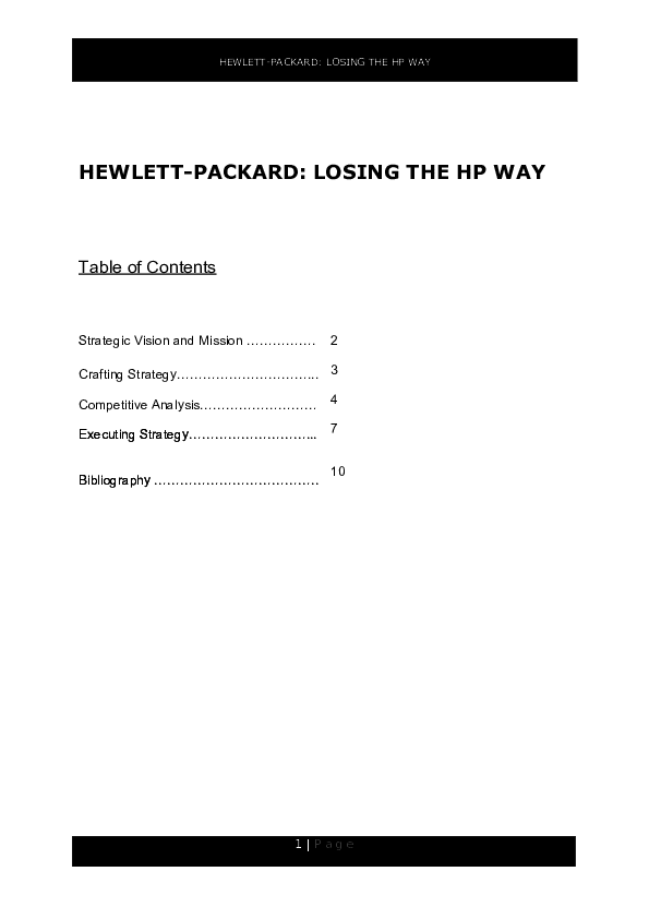 (DOC) HEWLETT-PACKARD: LOSING THE HP WAY