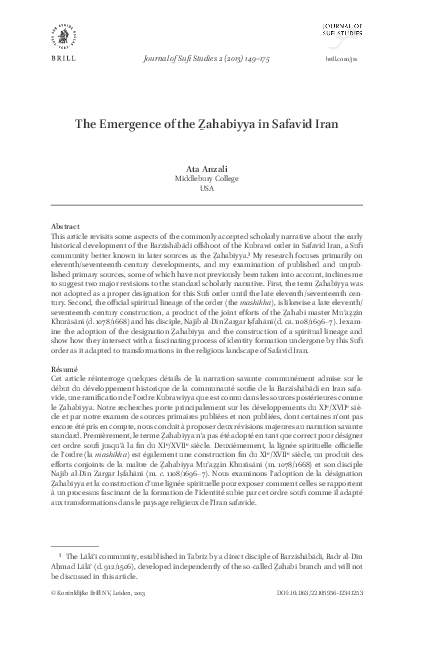 (PDF) The Emergence of the Ẕahabiyya in Safavid Iran | Ata Anzali ...