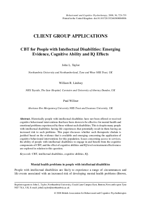 (PDF) CLIENT GROUP APPLICATIONS CBT for People with Intellectual ...