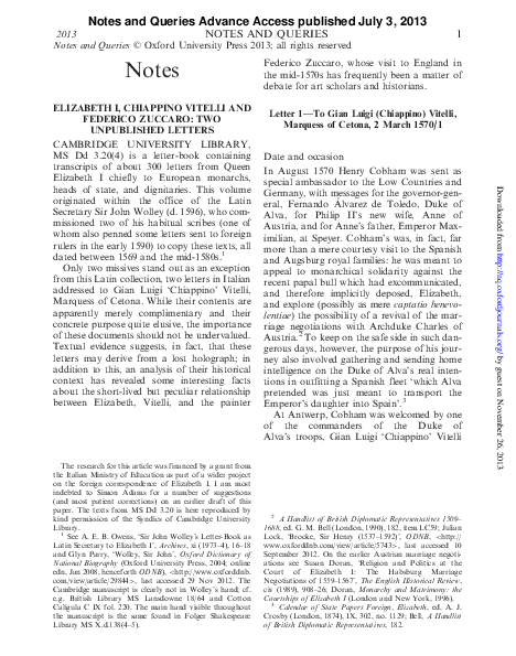 (PDF) Elizabeth I, Chiappino Vitelli and Federico Zuccaro: Two ...