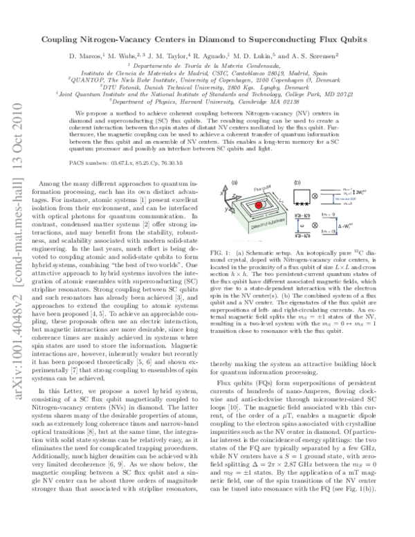 (PDF) Coupling Nitrogen-Vacancy Centers in Diamond in Superconducting ...
