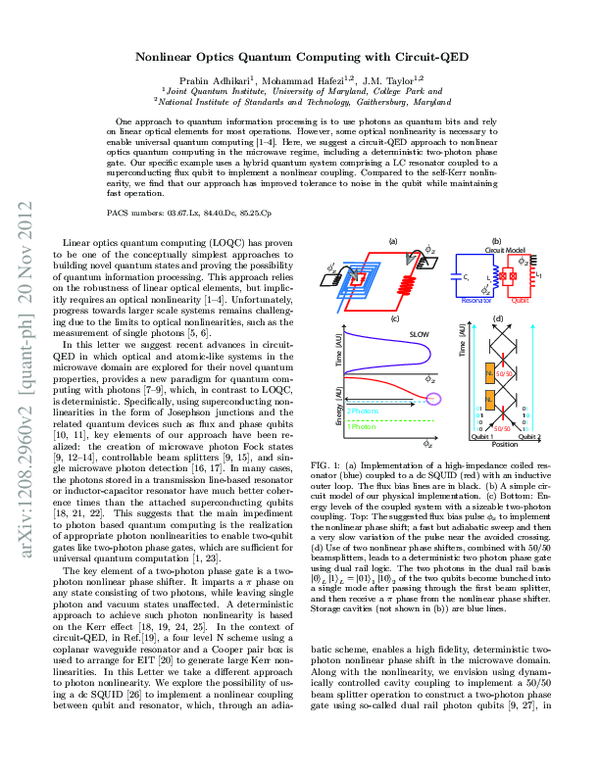 (PDF) Nonlinear Optics Quantum Computing with Circuit-QED