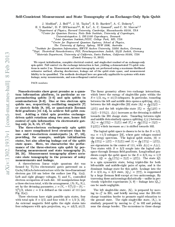 (PDF) Self-Consistent Measurement and State Tomography of an Exchange-Only Spin Qubit