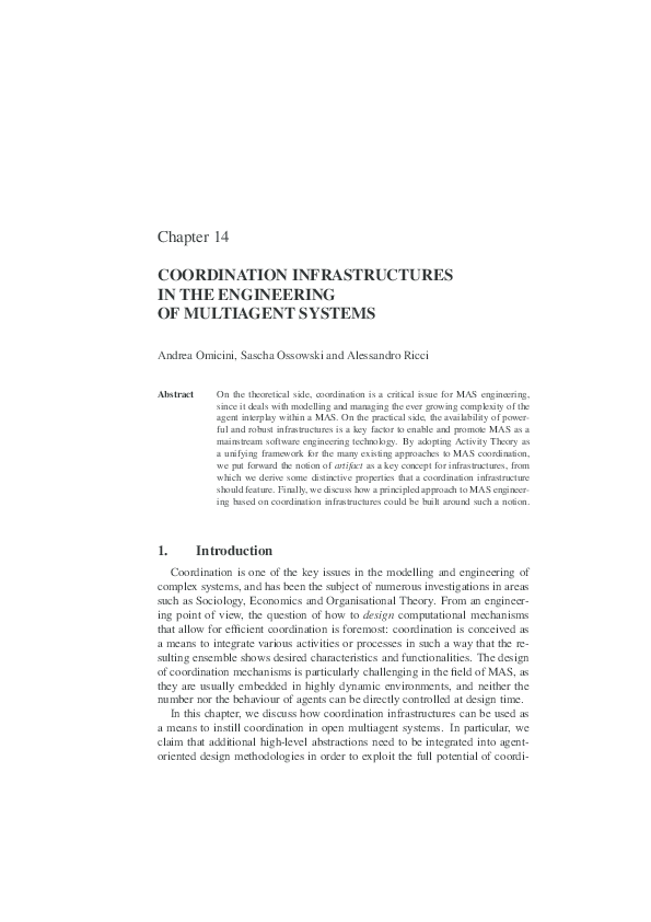 (PDF) Coordination Infrastructures In the Engineering of Multiagent Systems
