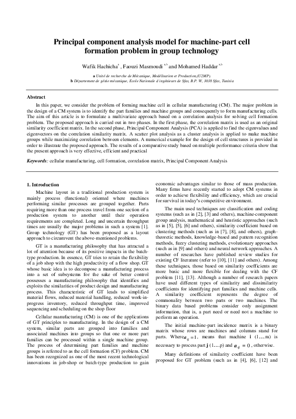 Pdf Principal Component Analysis Model For Machine Part Cell Formation Problem In Group Technology