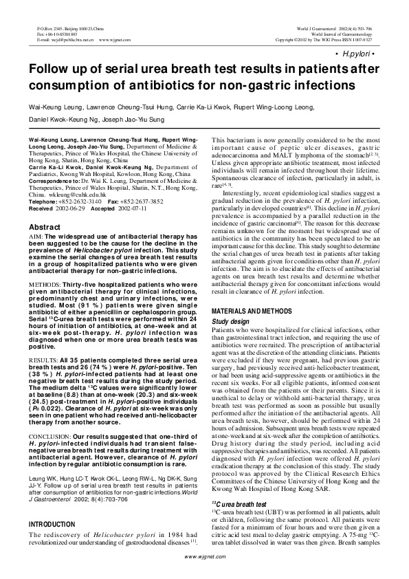(PDF) Follow Up of Serial Urea Breath Test Results In Patients After ...