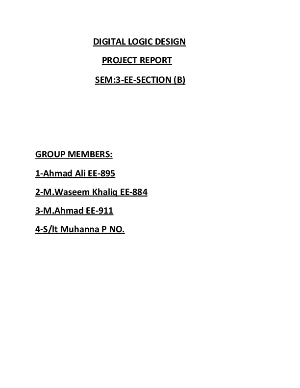 (DOC) DIGITAL LOGIC DESIGN PROJECT REPORT SEM:3-EE-SECTION (B)