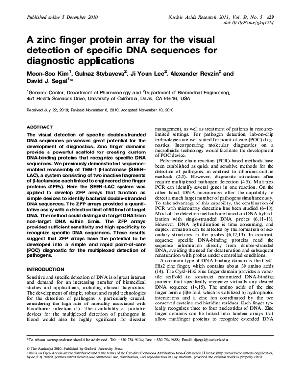 (PDF) A zinc finger protein array for the visual detection of specific ...