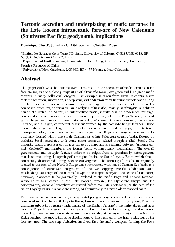 (PDF) Tectonic Accretion and Underplating of Mafic Terranes In the Late ...