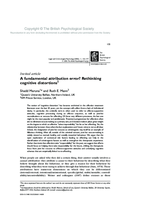 (PDF) A Fundamental Attribution Error? Rethinking Cognitive Distortions