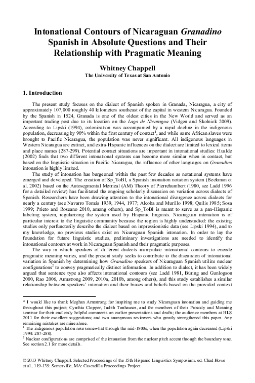 (PDF) Intonational contours of Nicaraguan Granadino Spanish in absolute ...