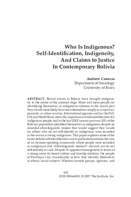 (PDF) Who Is Indigenous? Self-Identification, Indigeneity, And Claims ...
