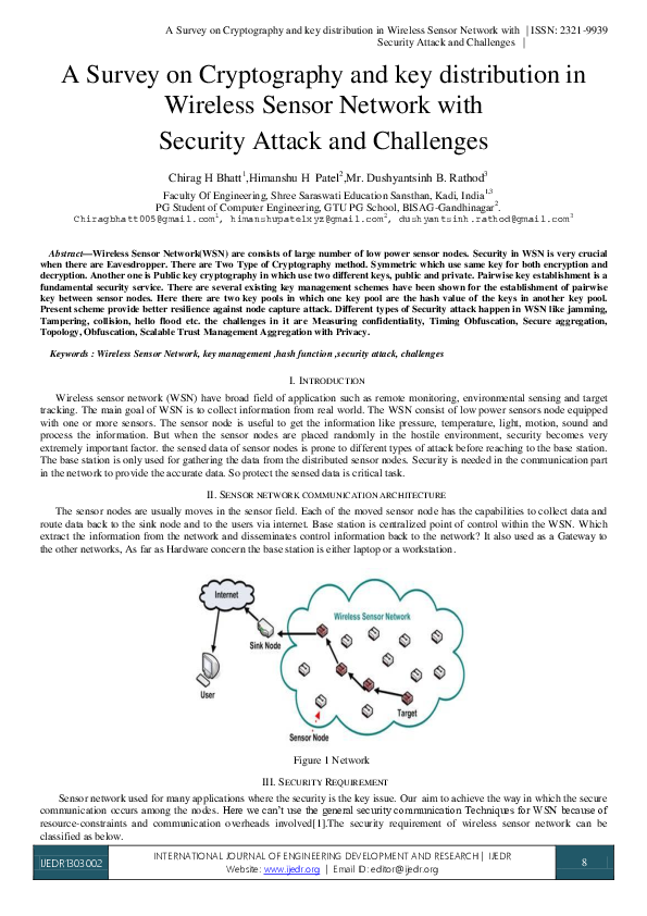 (PDF) A Survey on Cryptography and key distribution in Wireless Sensor Network with Security ...