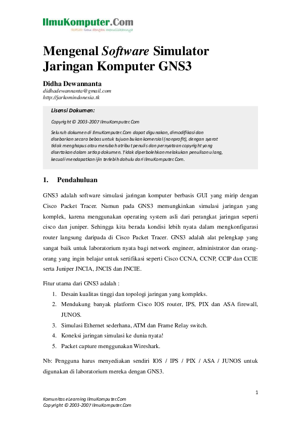 (PDF) Mengenal Software Simulator Jaringan Komputer GNS3