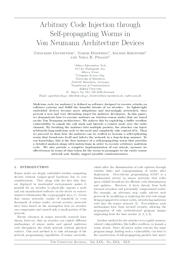 (PDF) Arbitrary Code Injection Through Self-Propagating Worms In Von ...