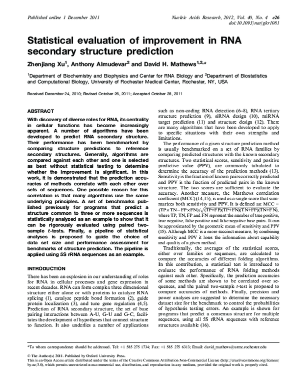 (PDF) Statistical evaluation of improvement in RNA secondary structure prediction