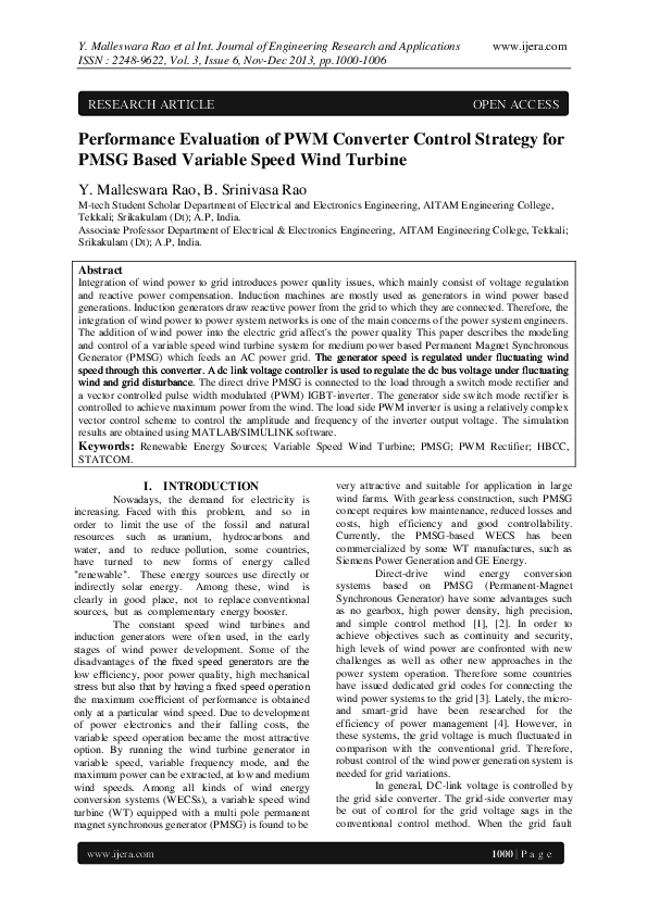 (PDF) Performance Evaluation of PWM Converter Control Strategy for PMSG Based Variable Speed ...