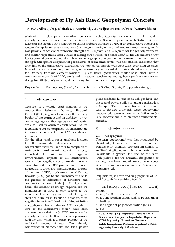 (PDF) Development of Fly Ash Based Geopolymer Concrete