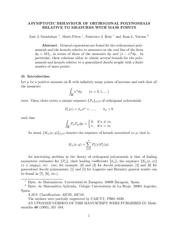 (PDF) Asymptotic behaviour of orthogonal polynomials relative to measures with mass points