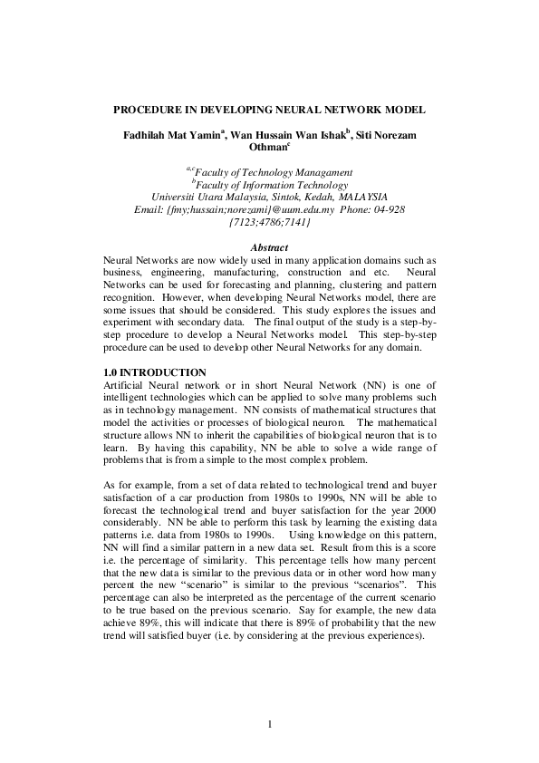 (PDF) Procedure in Developing Neural Network Model