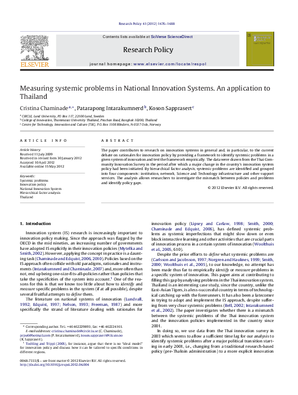 (PDF) Measuring systemic problems in National Innovation Systems: An ...
