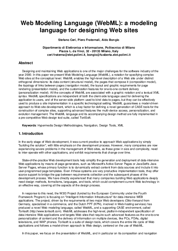 (PDF) Web Modeling Language (WebML): a modeling language for designing ...