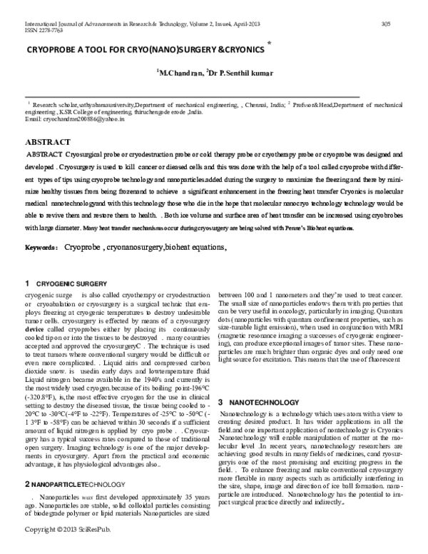 (PDF) CRYOPROBE A TOOL FOR CRYO(NANO)SURGERY &CRYONICS