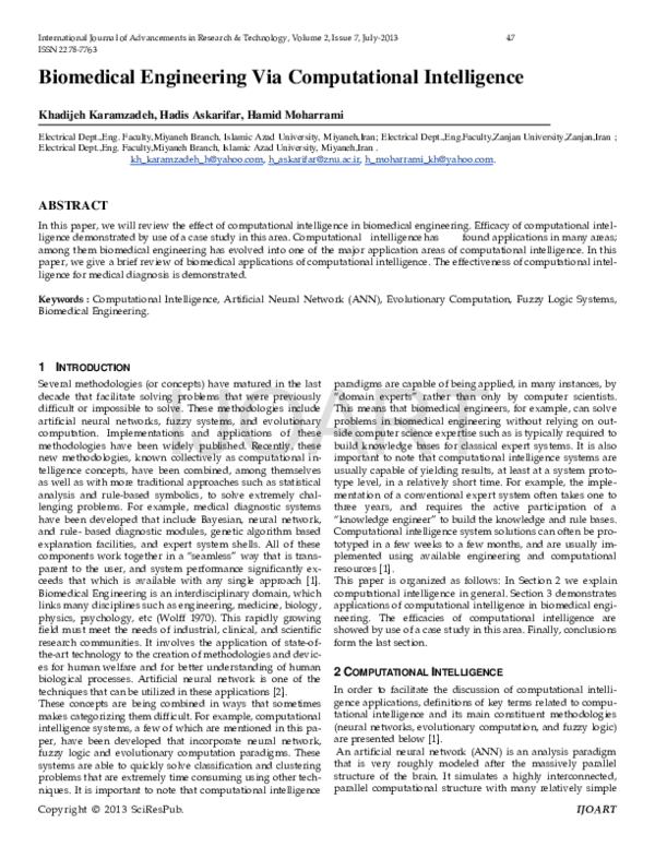 Biomedical Engineering Via Computational Intelligence Biomedical Engineering Via Computational Intelligence
