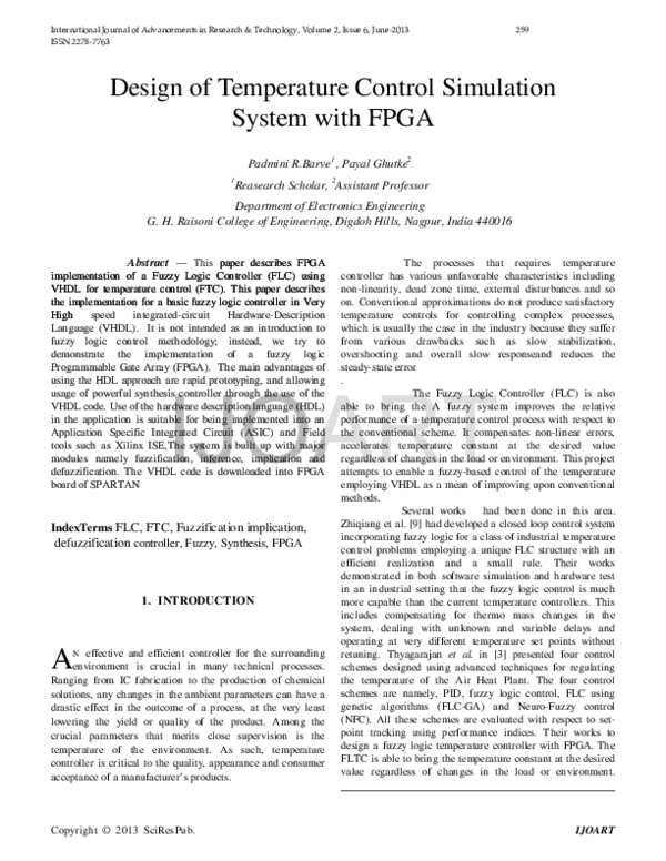 Pdf Design Of Temperature Control Simulation System With Fpga