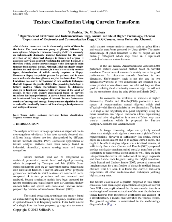 Pdf Texture Classification Using Curvelet Transform