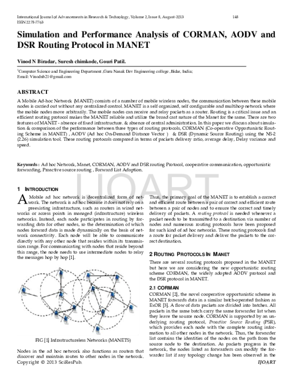Pdf Simulation And Performance Analysis Of Corman Aodv And Dsr Routing Protocol In Manet
