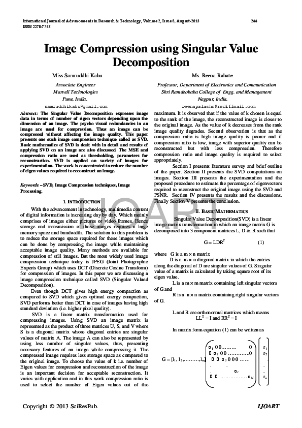 Pdf Image Compression Using Singular Value Decomposition