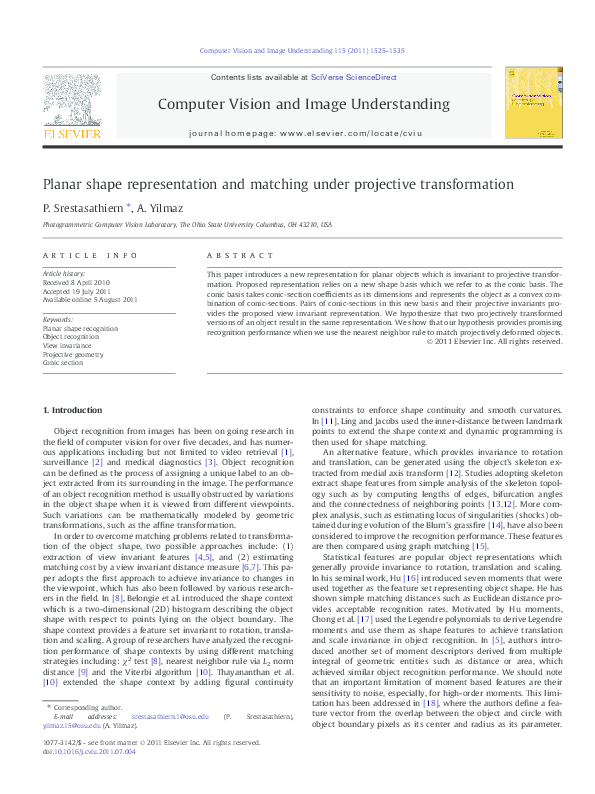 (PDF) Planar Shape Representation and Matching Under Projective Transformation