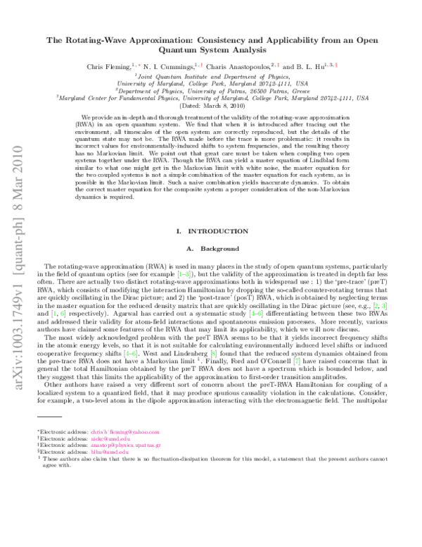 (PDF) The rotating-wave approximation: consistency and applicability from an open quantum system ...