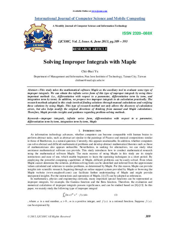 (PDF) Solving Improper Integrals with Maple﻿
