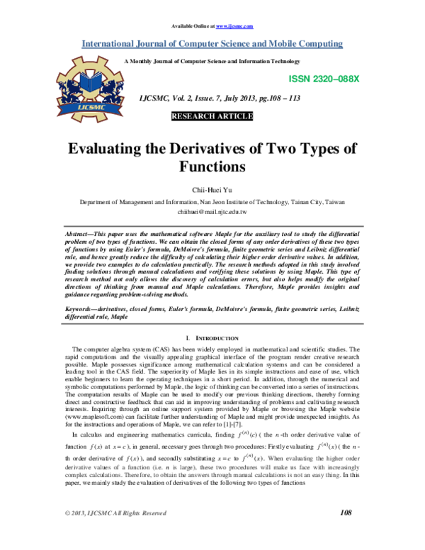 (PDF) Evaluating the Derivatives of Two Types of Functions﻿